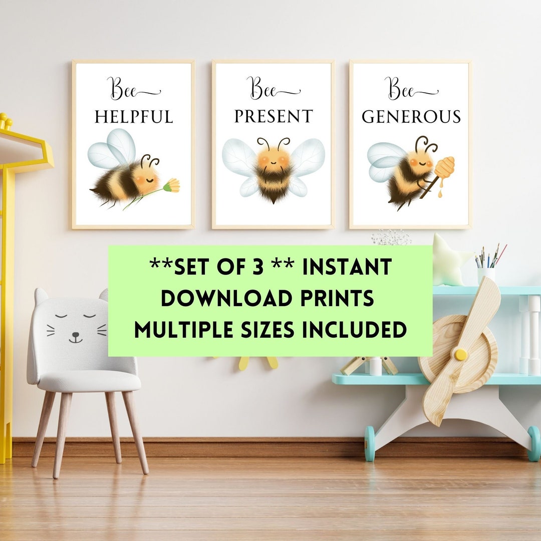 Set of 3 Inspirational Bumble Bee Prints for Nursery, Bedroom or ...