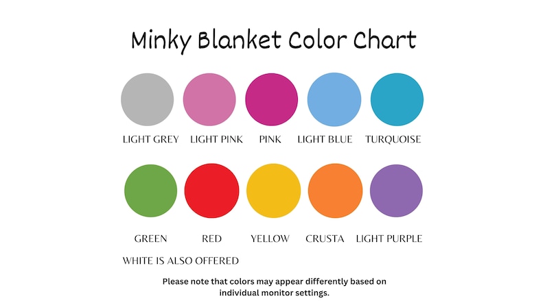 Minky Blanket Printify Color Chart - Etsy