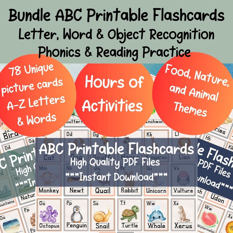 Printable ABC Flash Cards Bundle, Homeschool Classroom Decor, Toddlers ...