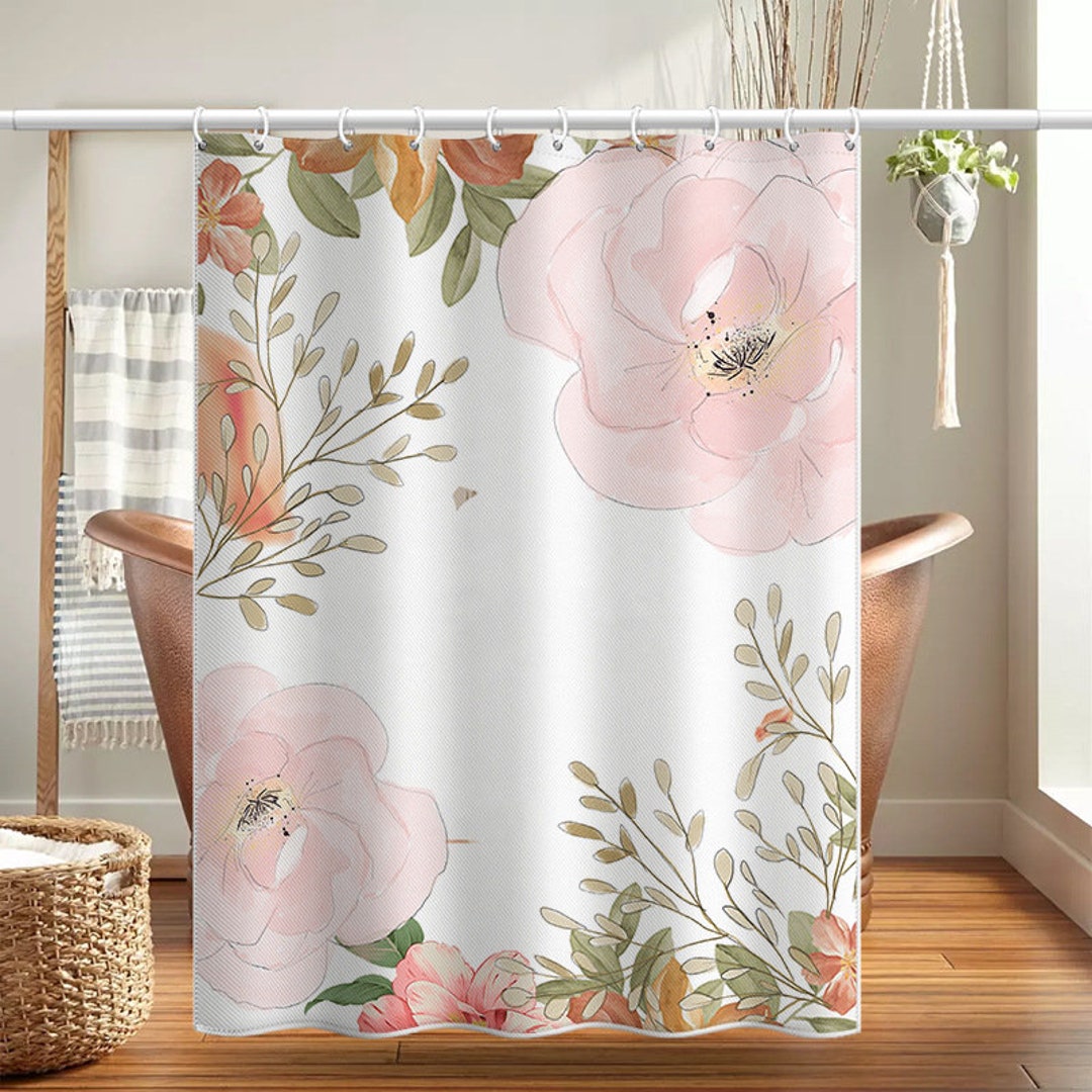 Pastoral Flowers Hand Drawn Shower Curtain Waterproof Custom - Etsy