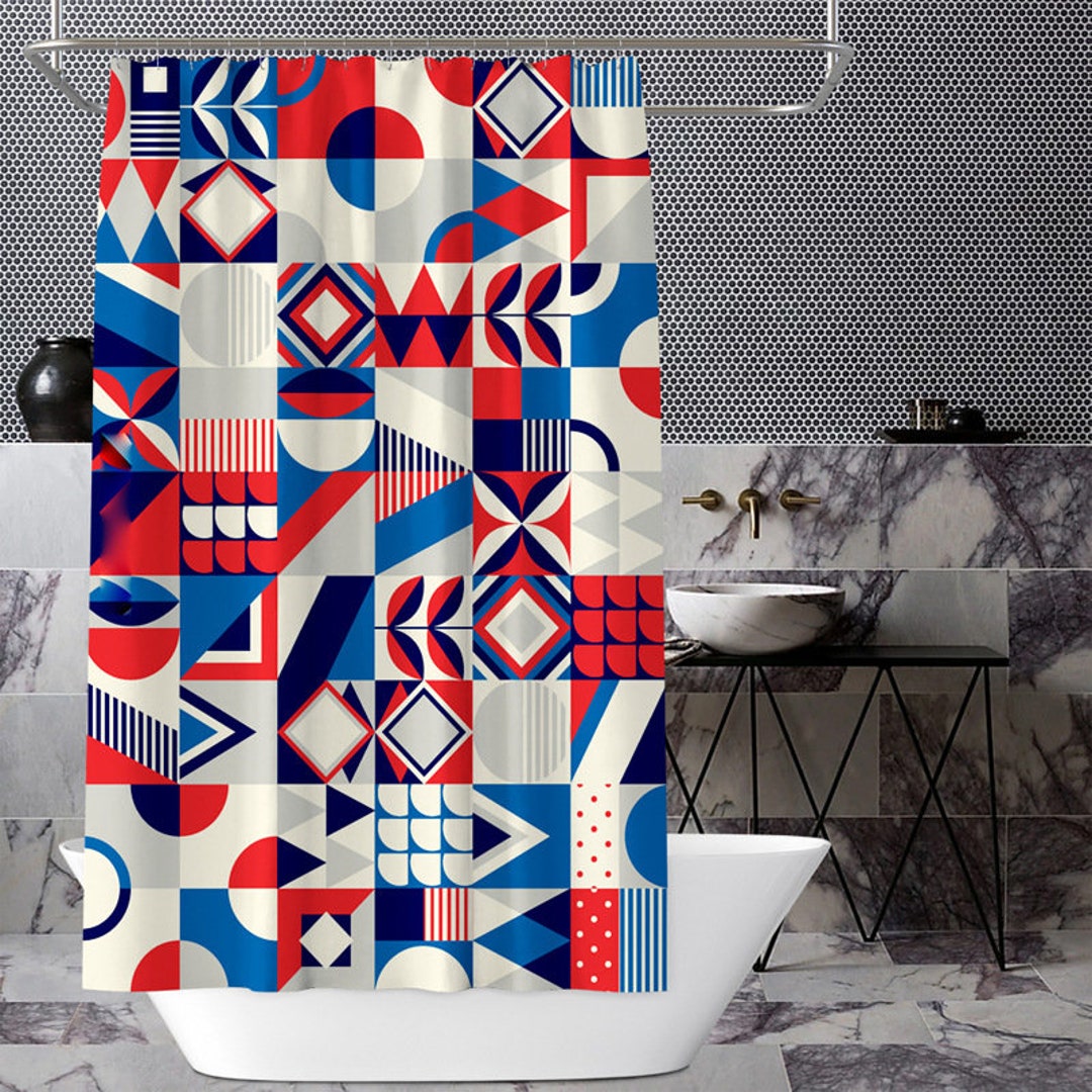 Geometric Color Hand Drawn Shower Curtain Waterproof Custom - Etsy