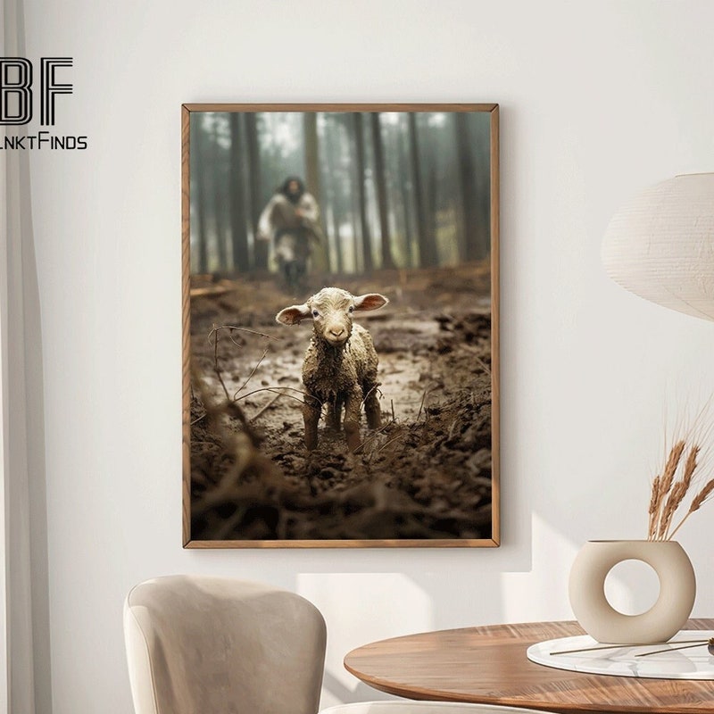 Picture of Jesus Running After Lost Lamb - Etsy