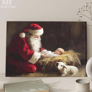 Santa and Baby Jesus Canvas, Christmas Nativity Wall Art, Santa ...