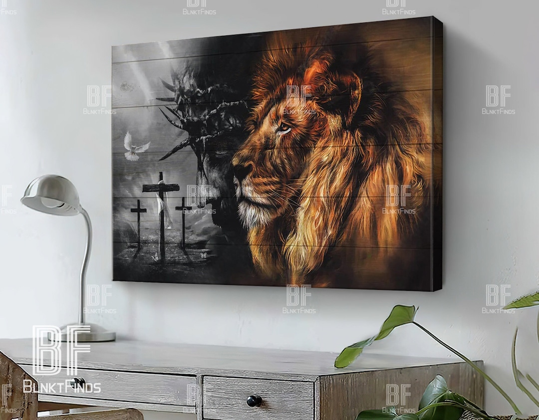 Lion and Jesus Art Painting, Lion and Lamb Art Canvas, Lion of Judah ...