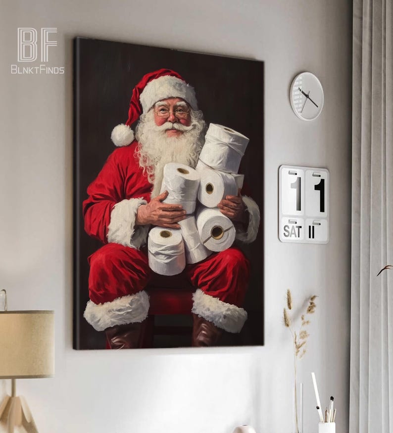 Santa Bathroom Canvas Wall Art, Funny Christmas Decor, Festive Holiday ...