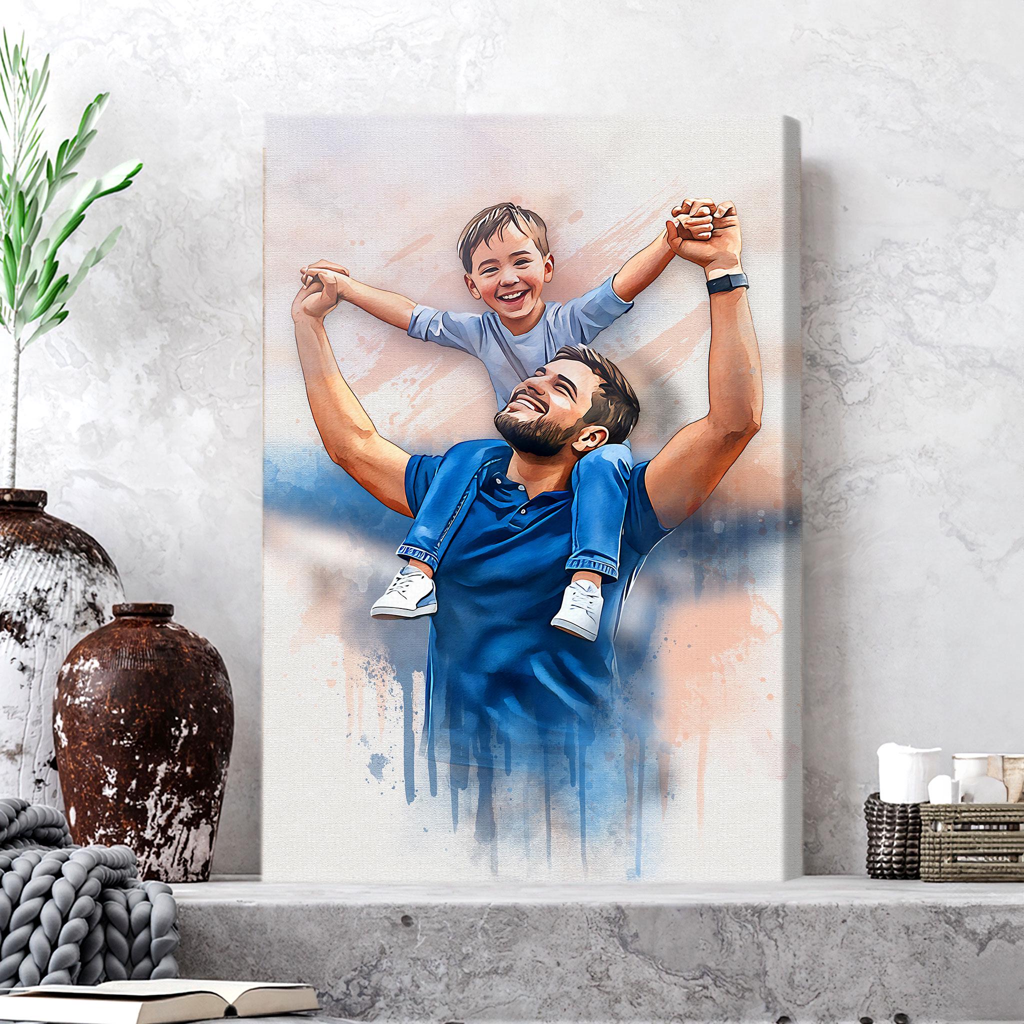 Custom Father and Son Portrait Canvas – Watercolor Style From Photo ...