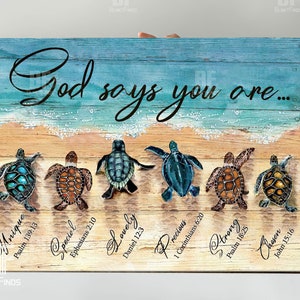 God Says You Are, Sea Turtle on Sand Beach Art Canvas, Turtle Canvas ...