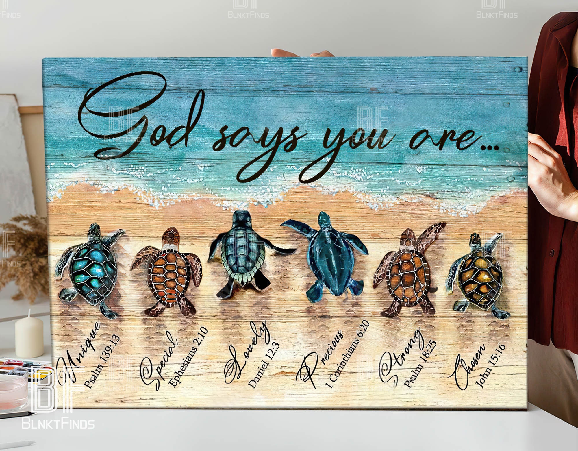 God Says You Are Sea Turtle on Sand Beach Art Canvas Turtle - Etsy