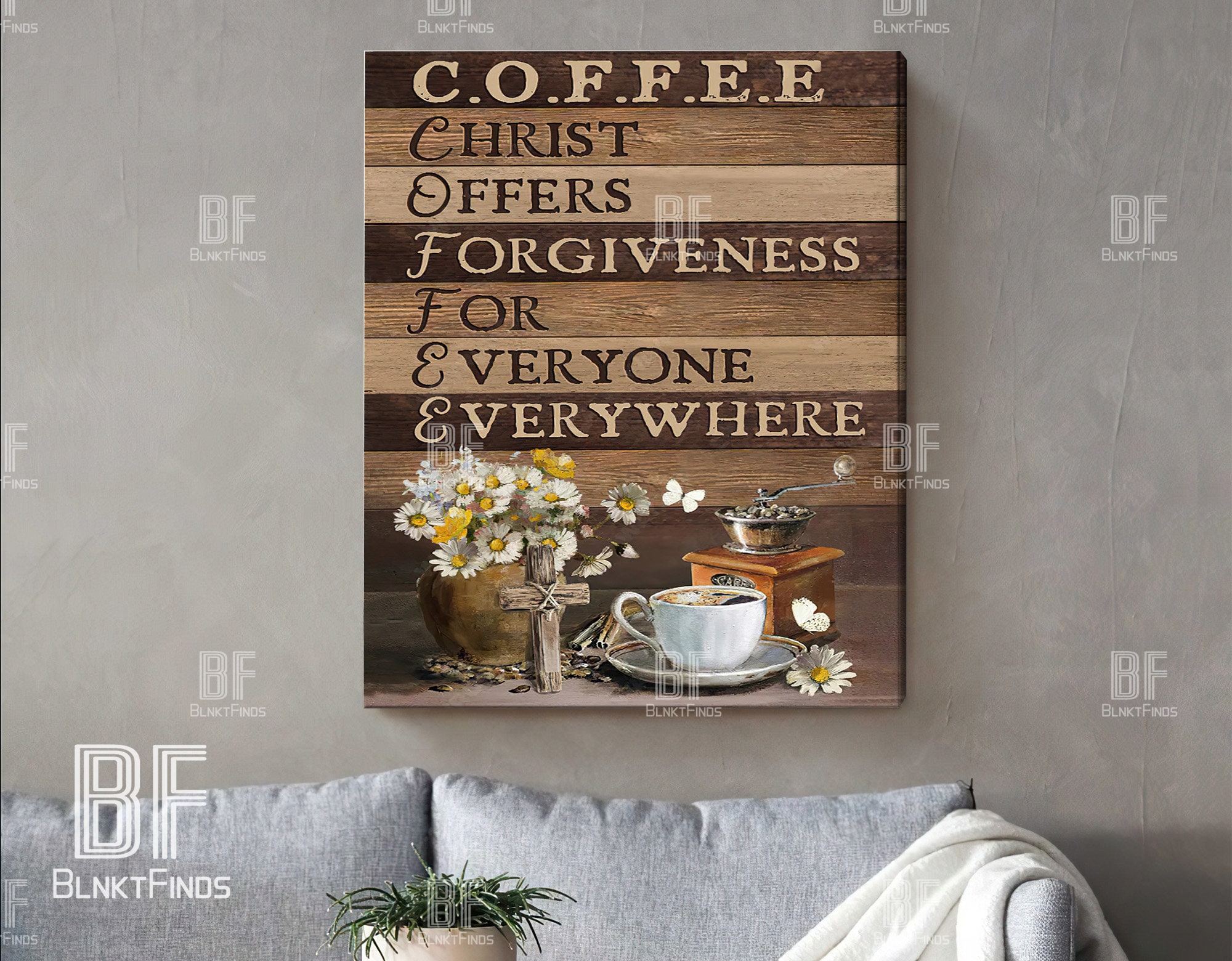 Coffee White Daisy and Wooden Cross Art Canvas Vintage Canvas - Etsy