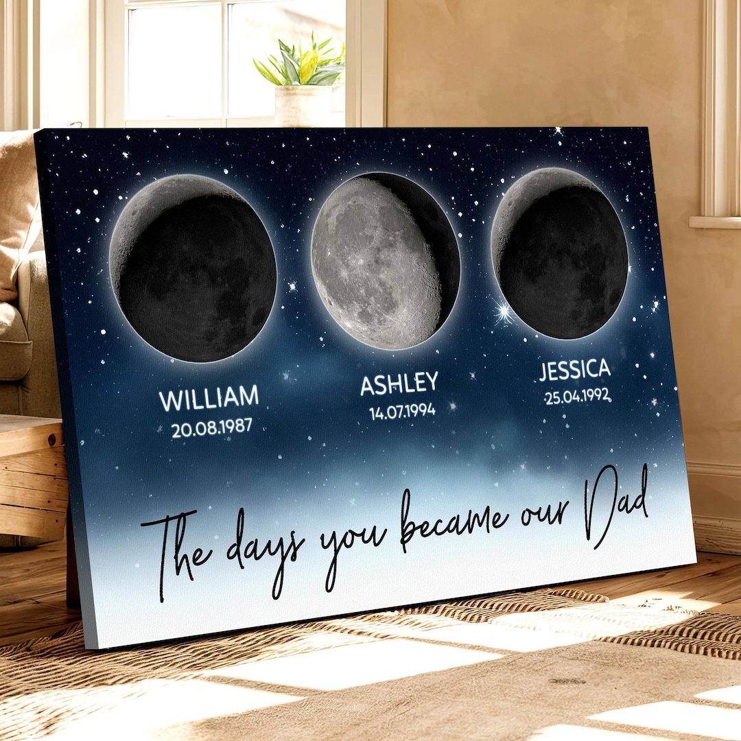Custom Dad & Kids Moon Phases Canvas Wall Art, Personalized Birth Dates ...