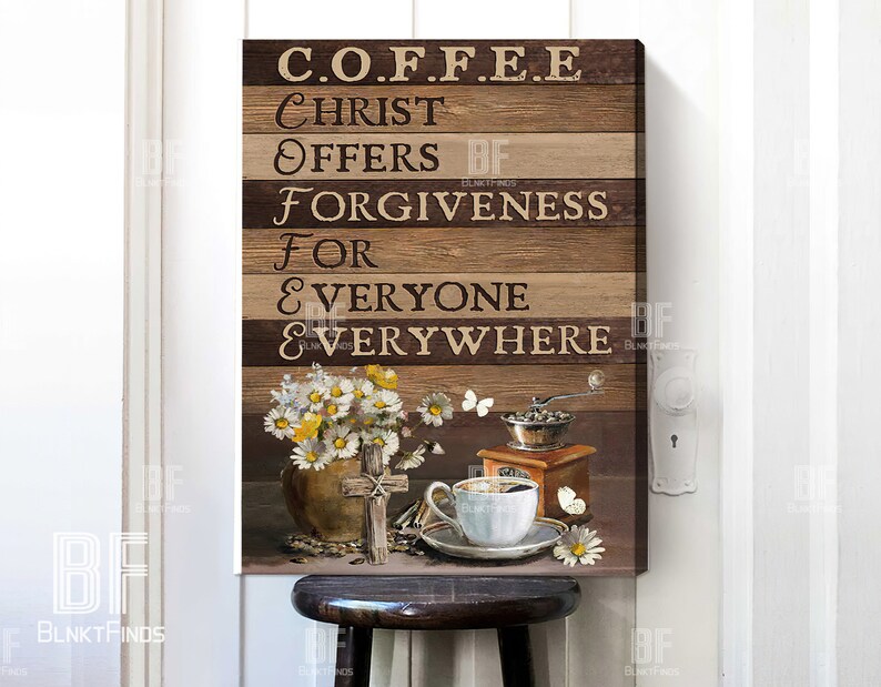 Coffee White Daisy and Wooden Cross Art Canvas, Vintage Canvas for ...