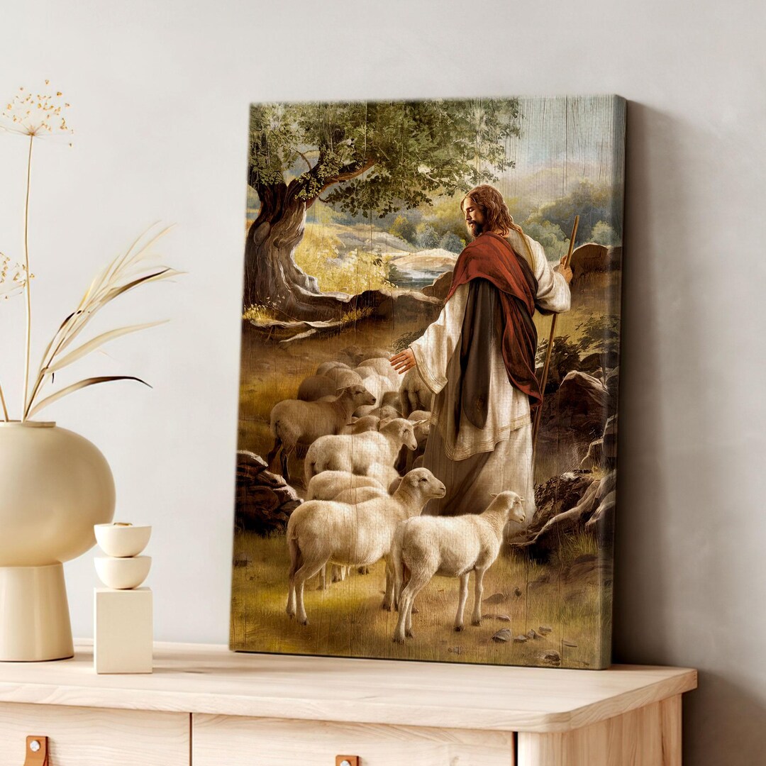 Jesus the Good Shepherd Canvas, Christian Inspirational Wall Decor ...
