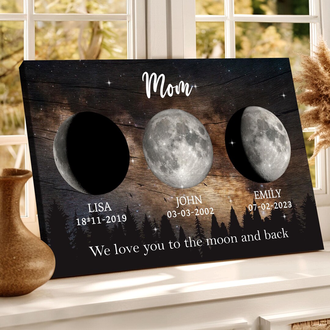 Personalized Moon Phase for Mom, Custom Starry Night Birth Moon, Mother ...