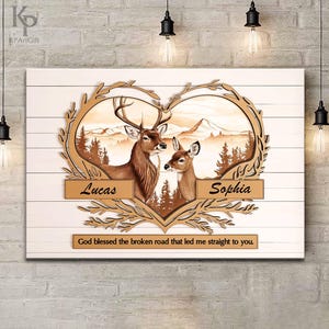 Custom Deer Couple Canvas, God Blessed the Broken Road, Personalized ...