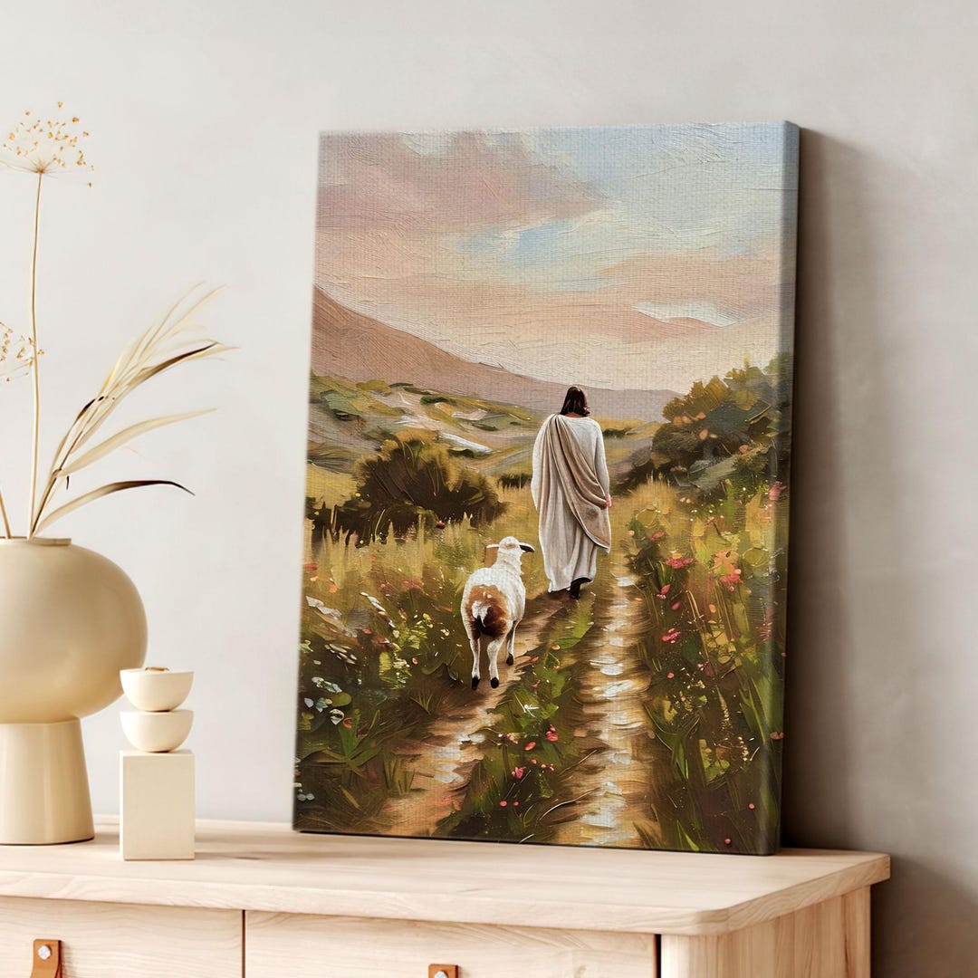 Jesus Walking With Lamb Canvas Christian Wall Art Symbol of Faith, Love ...