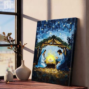 Holy Nativity Scene Canvas, Birth of Jesus Christ Art, Christmas Manger ...