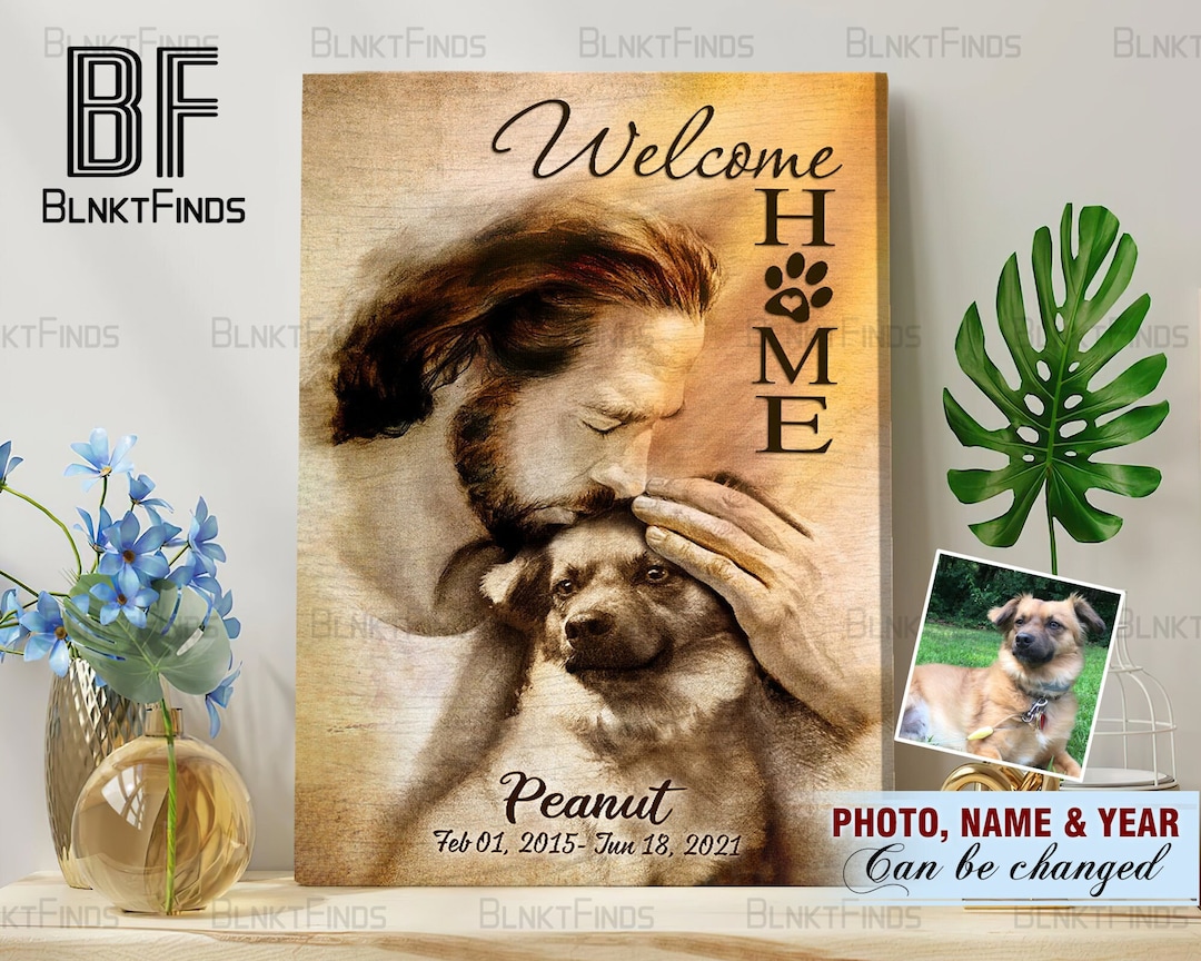 Jesus and Dog Canvas Wall Art, Custom Pet Portrait, Dog Mom Gift ...