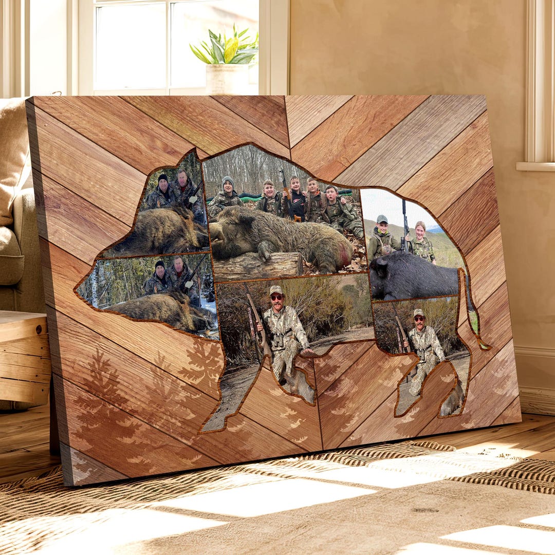 Wild Hog Hunting Photo Collage Canvas Hunters, Boar Silhouette Gift for ...