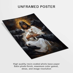 Jesus Protecting Lamb From Wolves Canvas, Spiritual Christian Art ...