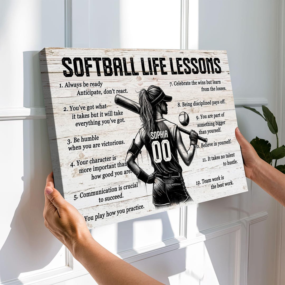 Softball Life Lessons Personalized Canvas, Custom Softball Poster Print ...