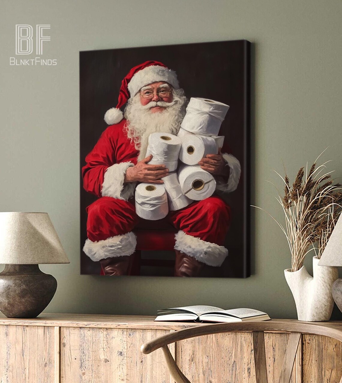 Santa Bathroom Canvas Wall Art, Funny Christmas Decor, Festive Holiday ...