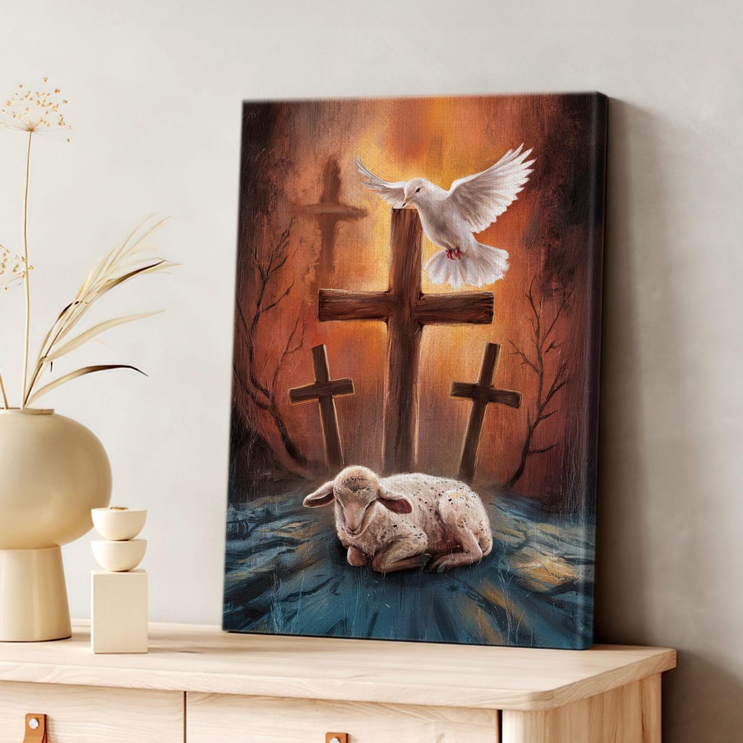 Sacrificial Lamb and Cross – Christian Canvas Wall Art for Prayer Room ...