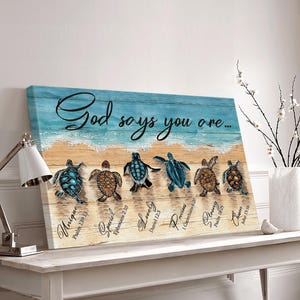 God Says You Are, Sea Turtle on Sand Beach Art Canvas, Turtle Canvas ...