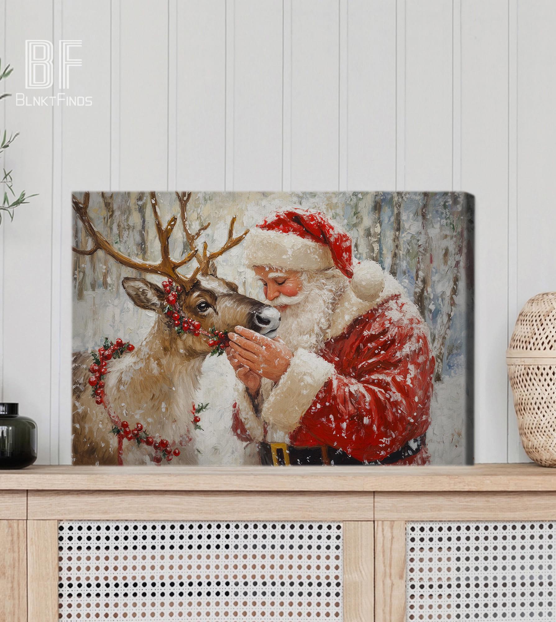 Santa Claus and Reindeer Canvas Art, Christmas 2024 Wall Decor, Festive ...