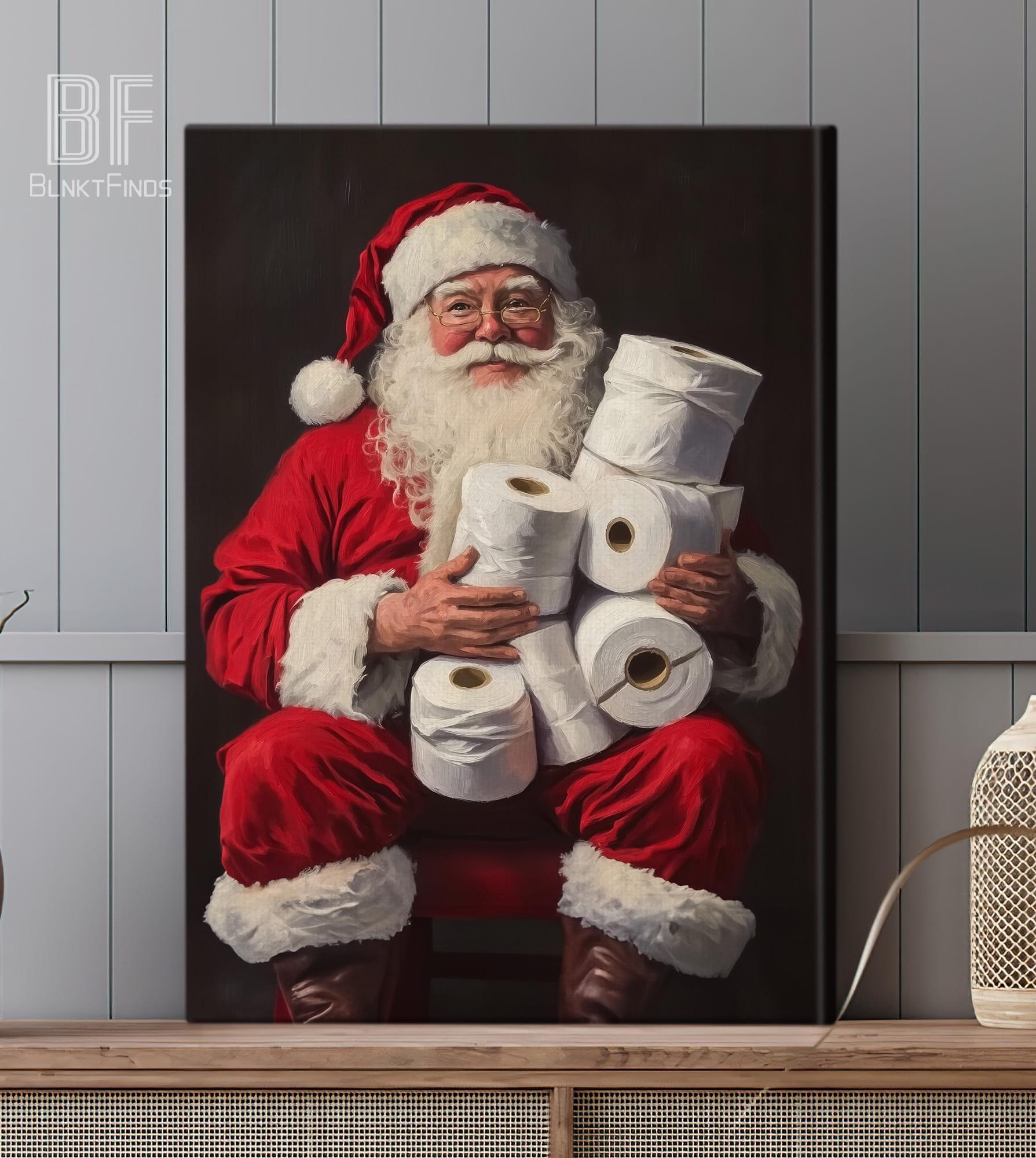 Santa Bathroom Canvas Wall Art, Funny Christmas Decor, Festive Holiday ...