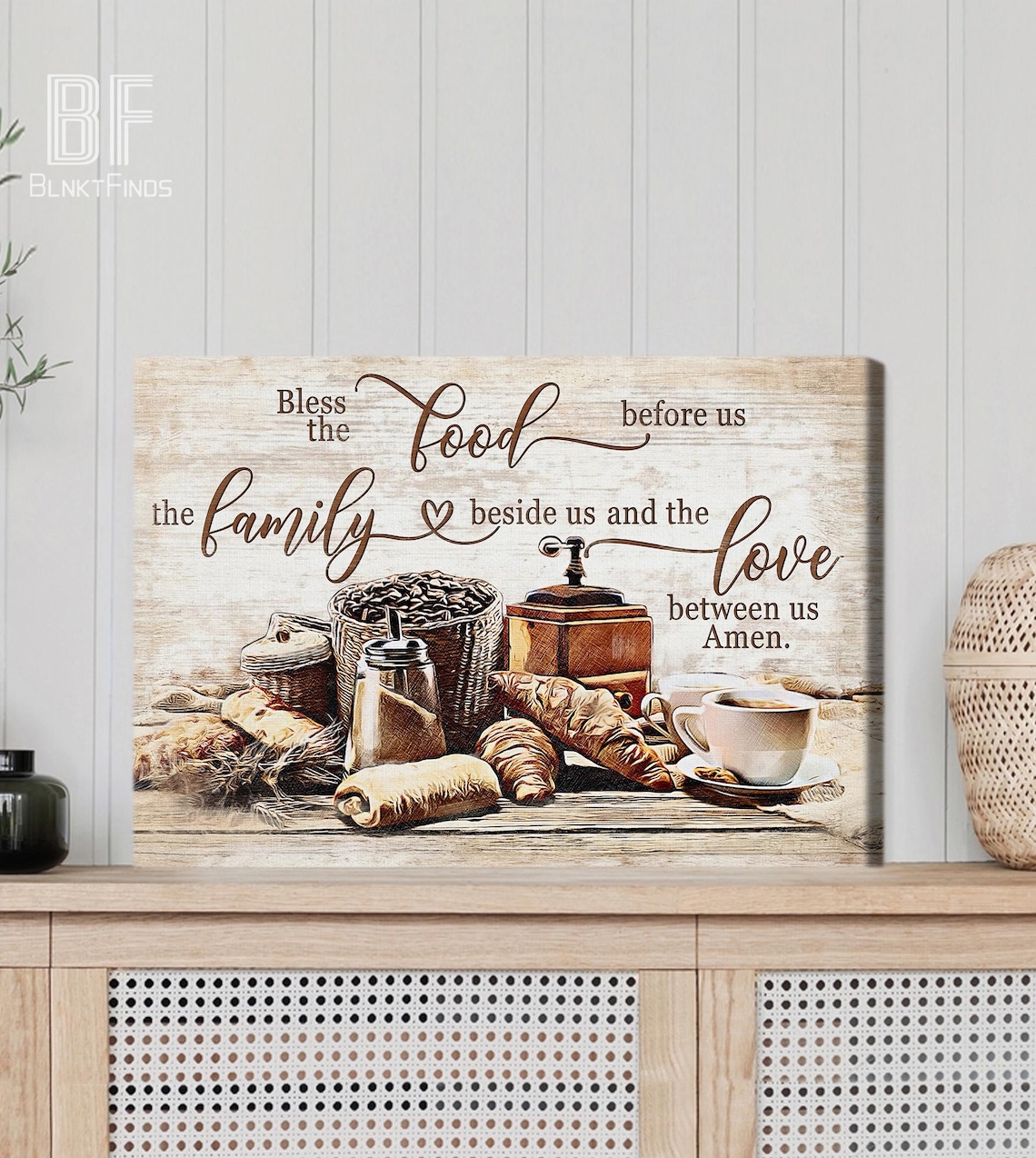 Delicious Meal Art Canvas, Kitchen Decore, Bless the Food Before Us ...