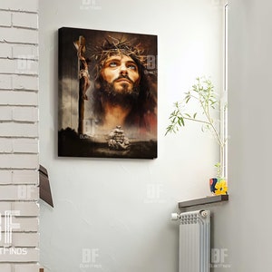 Jesus Portrait Painting, the Life of Jesus, Wooden Cross, Take My Hand ...