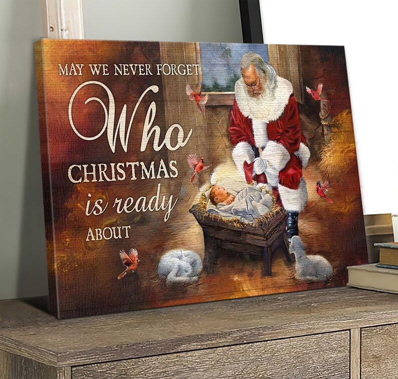 Kneeling Santa Praying for a Baby Christ Baby Jesus CANVAS - Etsy Canada