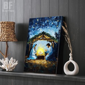 Holy Nativity Scene Canvas, Birth of Jesus Christ Art, Christmas Manger ...