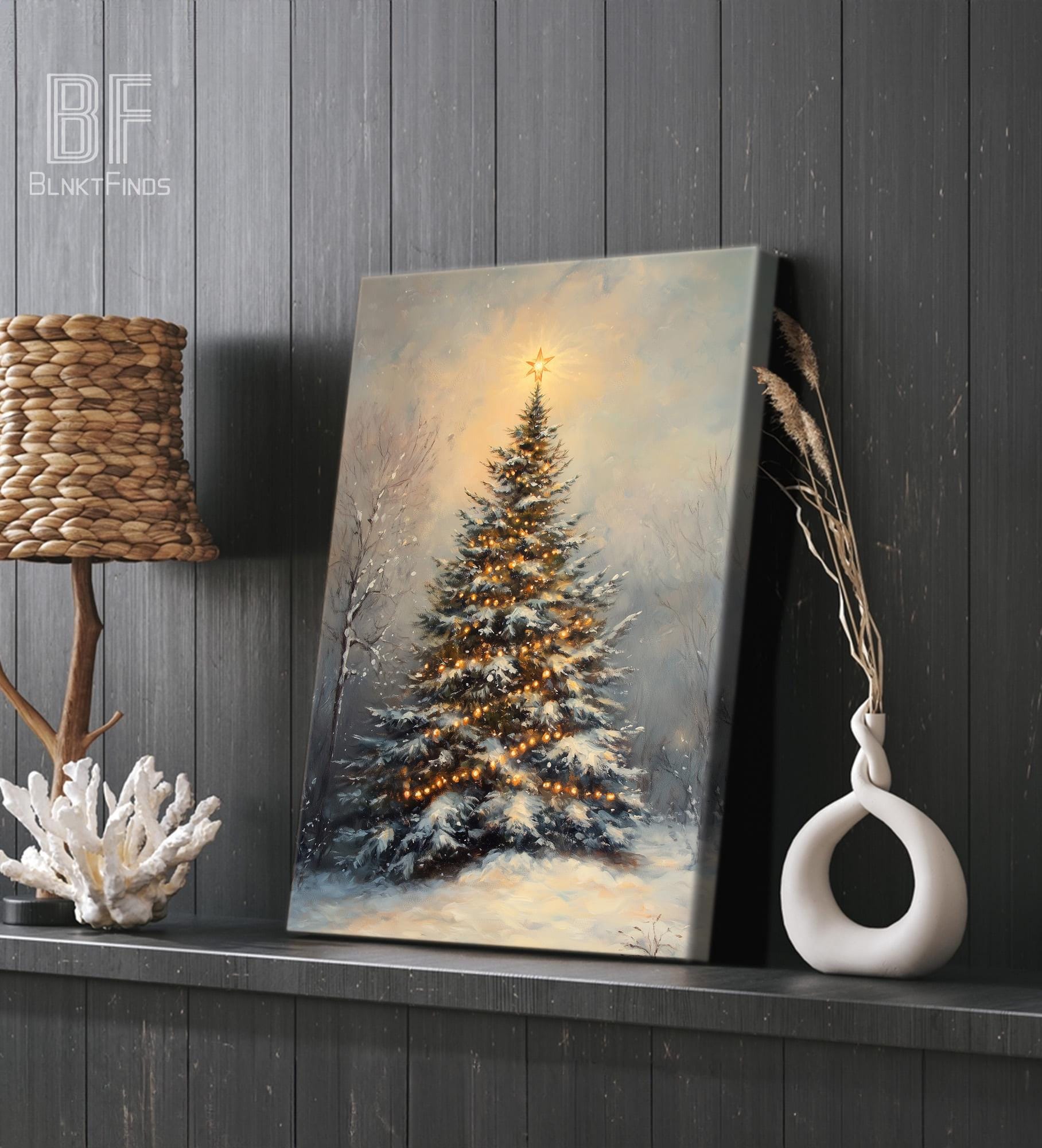 Vintage Moody Christmas Tree Canvas or Poster, Antique Holiday Winter ...