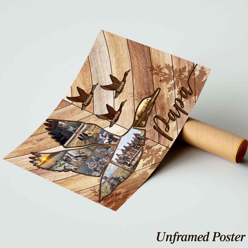 Papa Duck Hunting Canvas, Custom Photo Collage, Rustic Hunting, Father ...