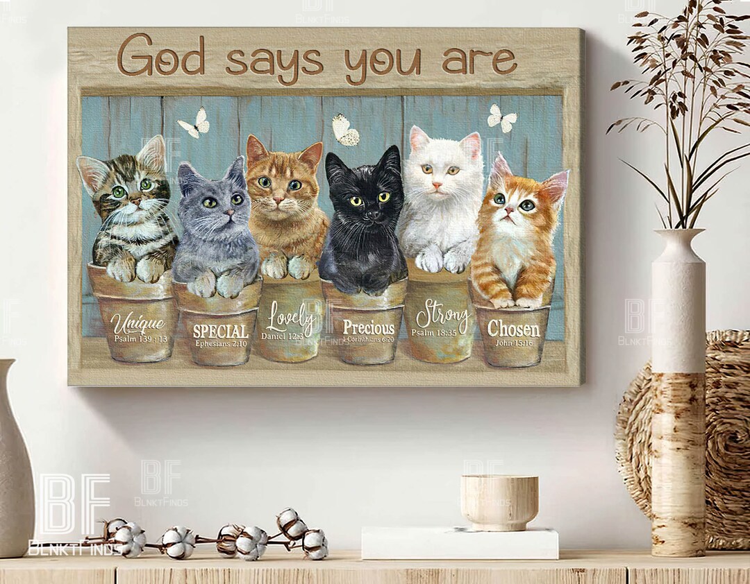 God Says You Are Cute Cats Canvas, Whiter Butterfly Pastel Color Art ...