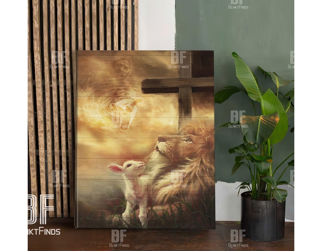 Lion and Lamb Art Canvas, Lion of Judah Light Sunset, Lamb of God ...