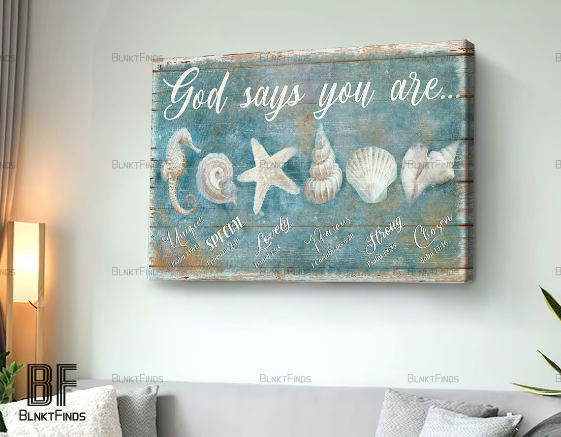 Seashells Painting, God Says You Are Canvas, on the Beach Canvas ...