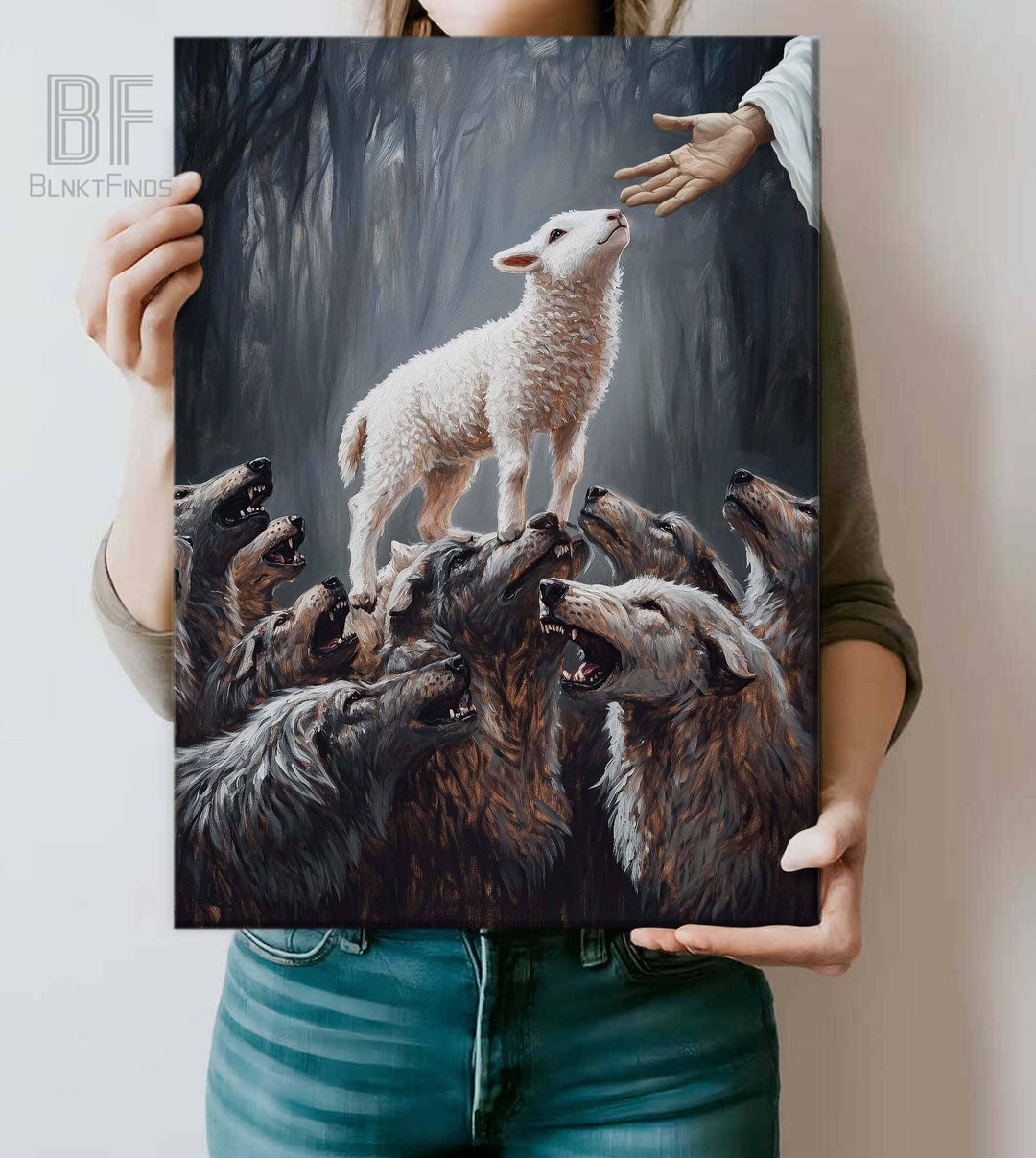 The Good Shepherd Protects Lamb, Spiritual Christian Art, Jesus Saving ...