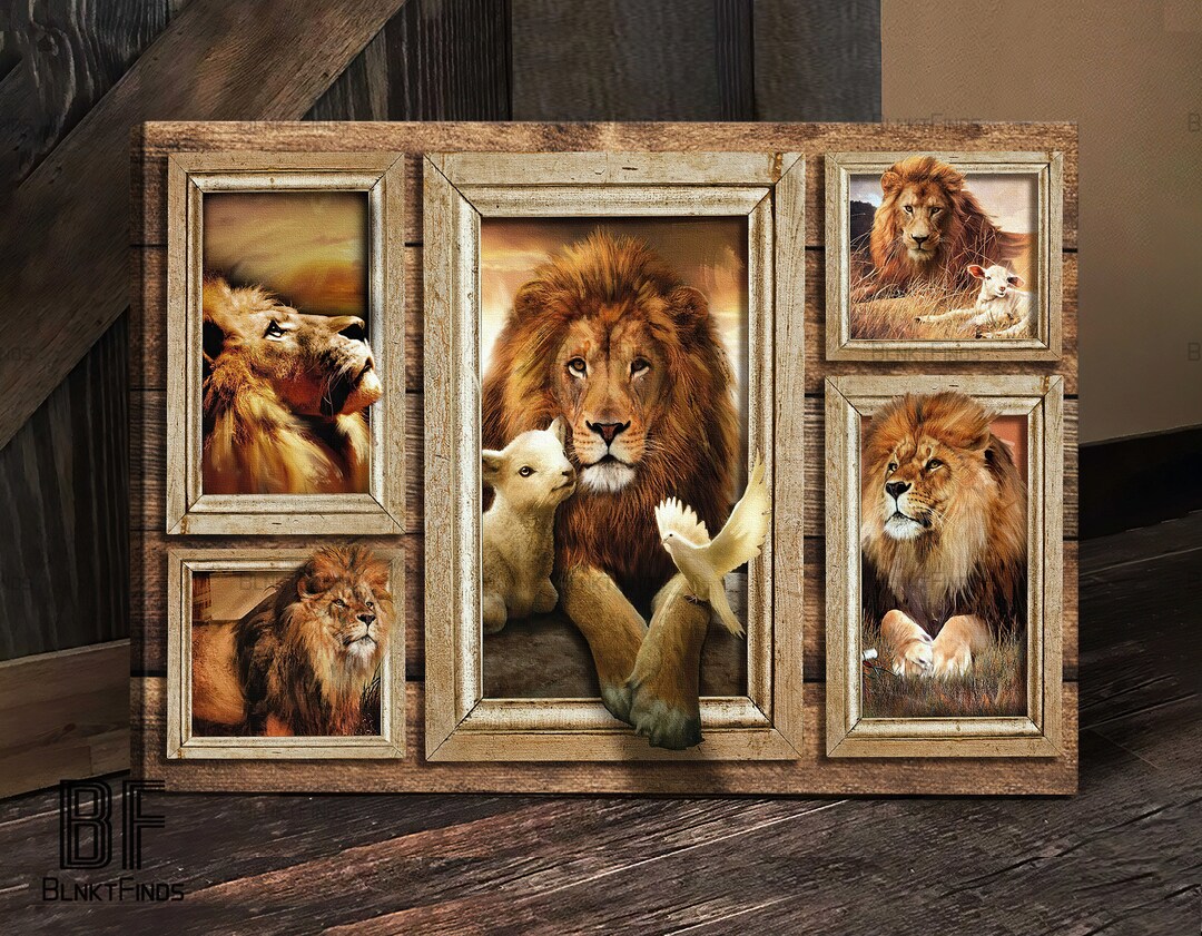 Lion of Judah, Lamb of God Canvas, Vintage Window Frame Art, God Canvas ...