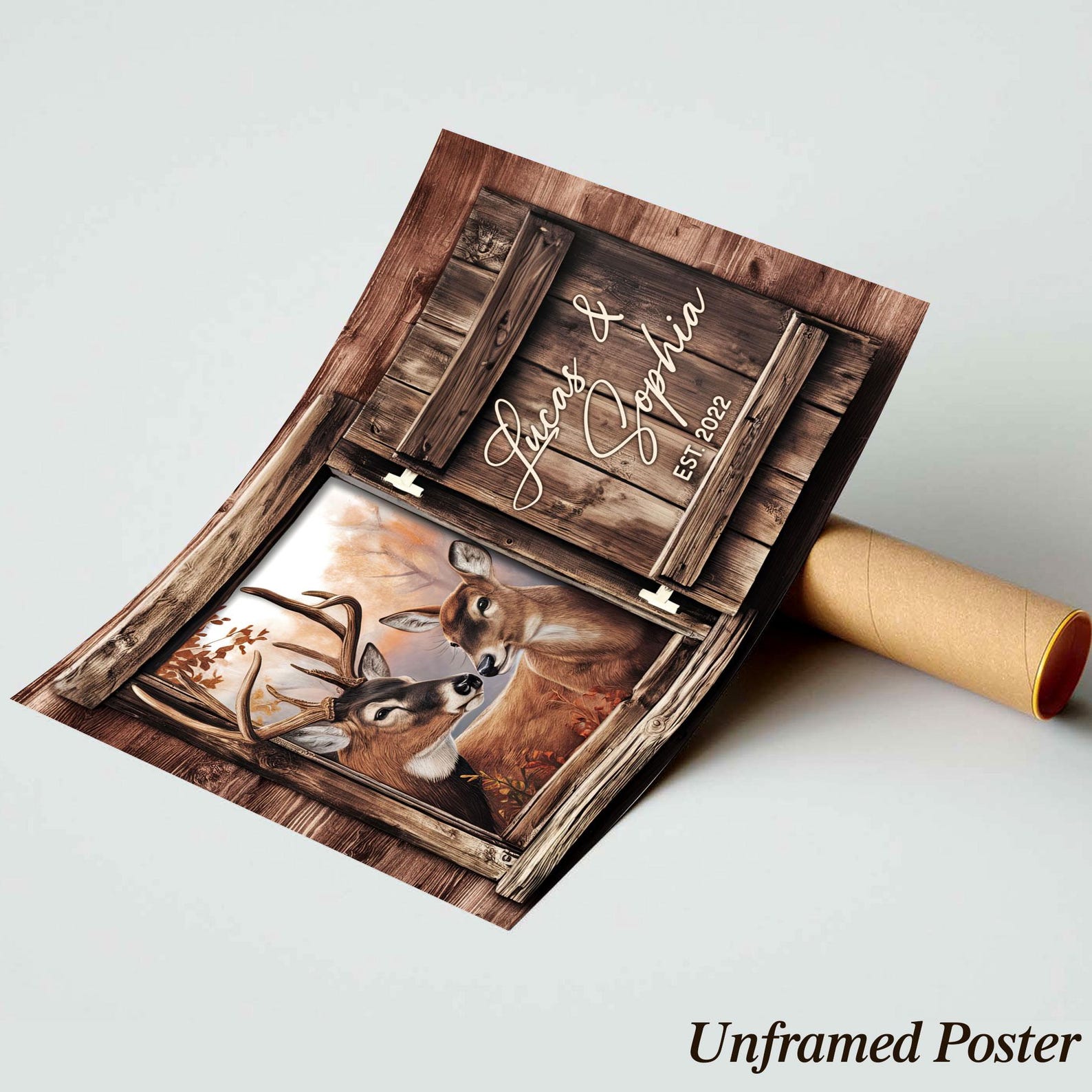 Personalized Deer Couple Canvas, Rustic Woodland Love Wall Art, Custom ...