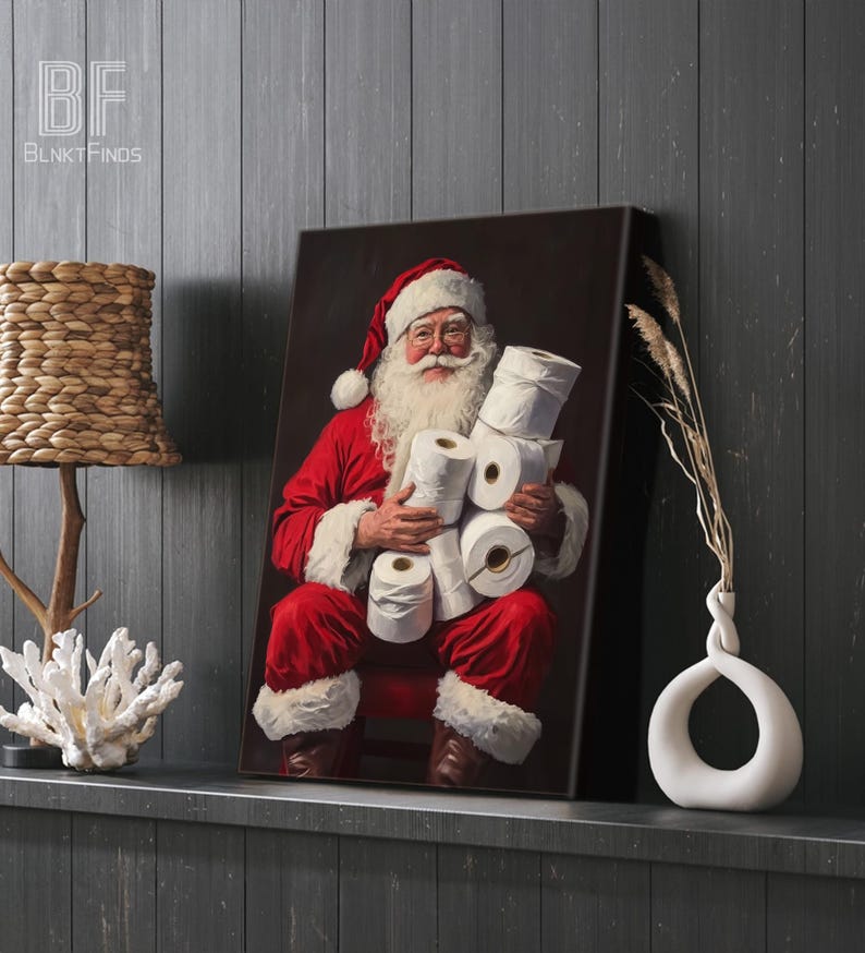 Santa Bathroom Canvas Wall Art, Funny Christmas Decor, Festive Holiday ...