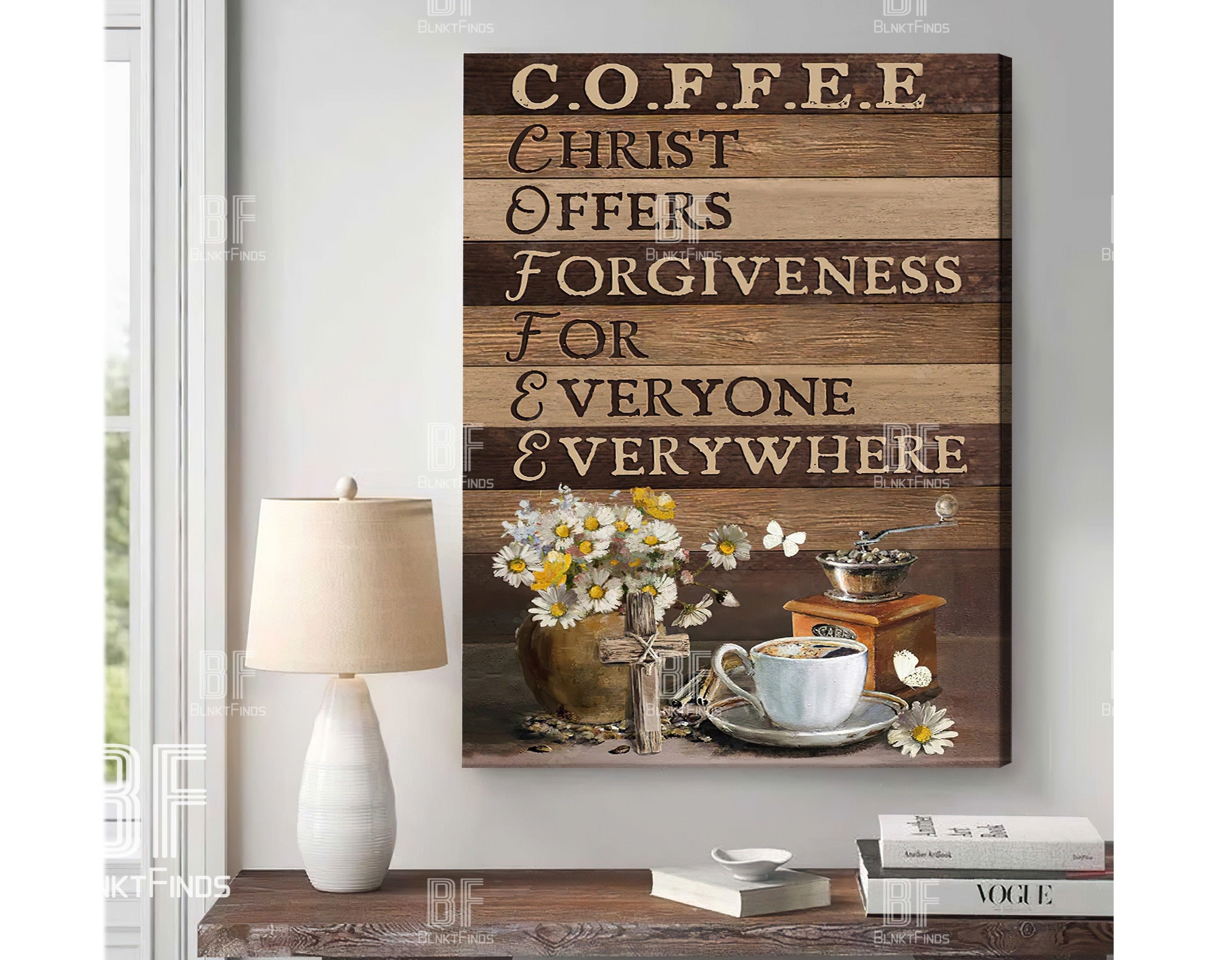 Coffee White Daisy and Wooden Cross Art Canvas Vintage Canvas - Etsy