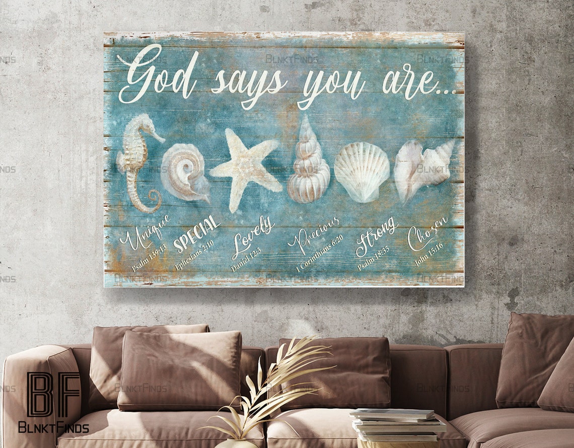Seashells Painting, God Says You Are Canvas, on the Beach Canvas ...