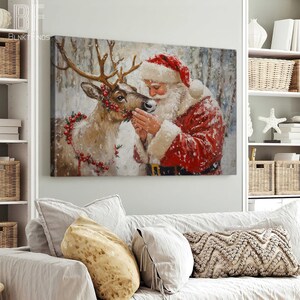 Santa Claus and Reindeer Canvas Art, Christmas 2024 Wall Decor, Festive ...