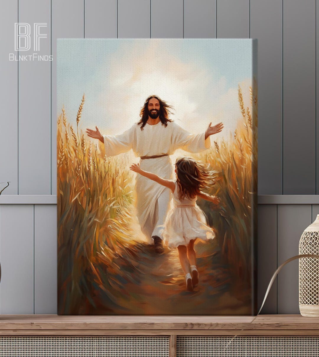 Girl Runs to Jesus Canvas, A Leap of Faith Poster, Christian Wall Art ...