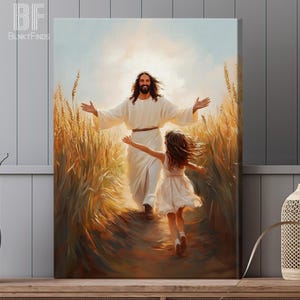 Girl Runs to Jesus Canvas, A Leap of Faith Poster, Christian Wall Art ...