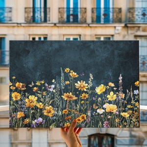 Rustic Wildflower Poster, Dark Floral Botanical Canvas, Summer Meadow ...