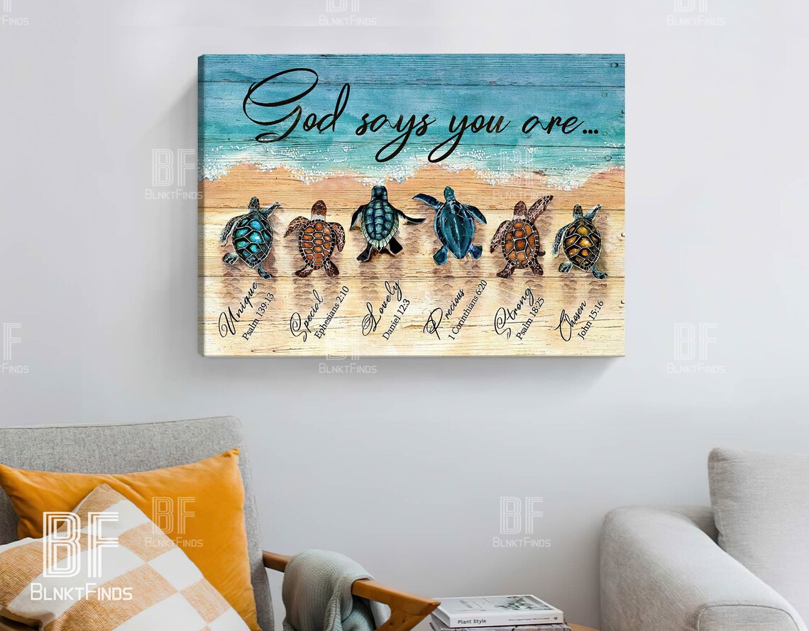 God Says You Are Sea Turtle on Sand Beach Art Canvas Turtle - Etsy