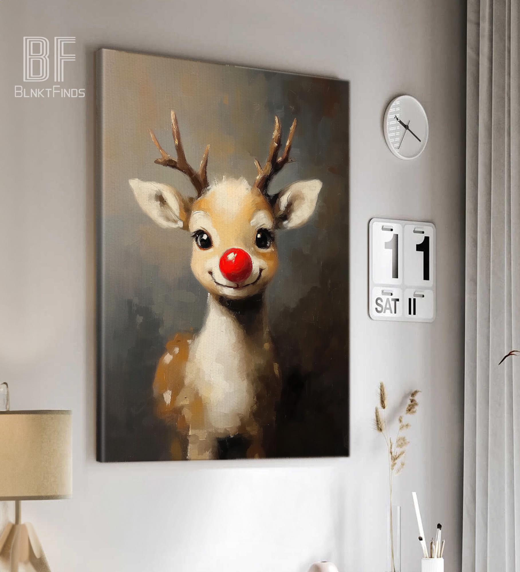 Rudolph Reindeer Oil Painting Canvas Poster, Red Nosed Reindeer ...